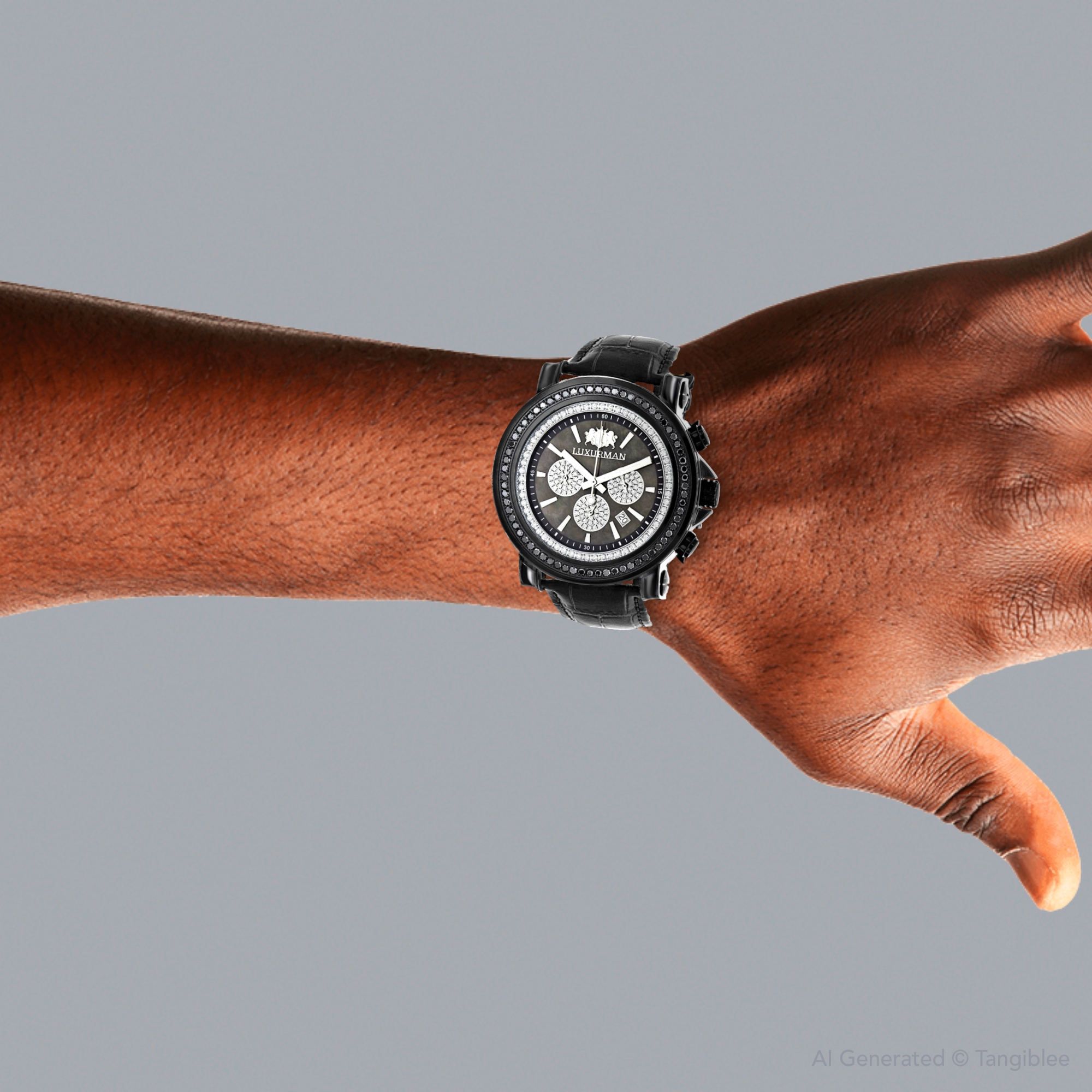 Men's Luxurman Diamond Watch | Escalade | 48 mm | Diamond Bezel | Black ...